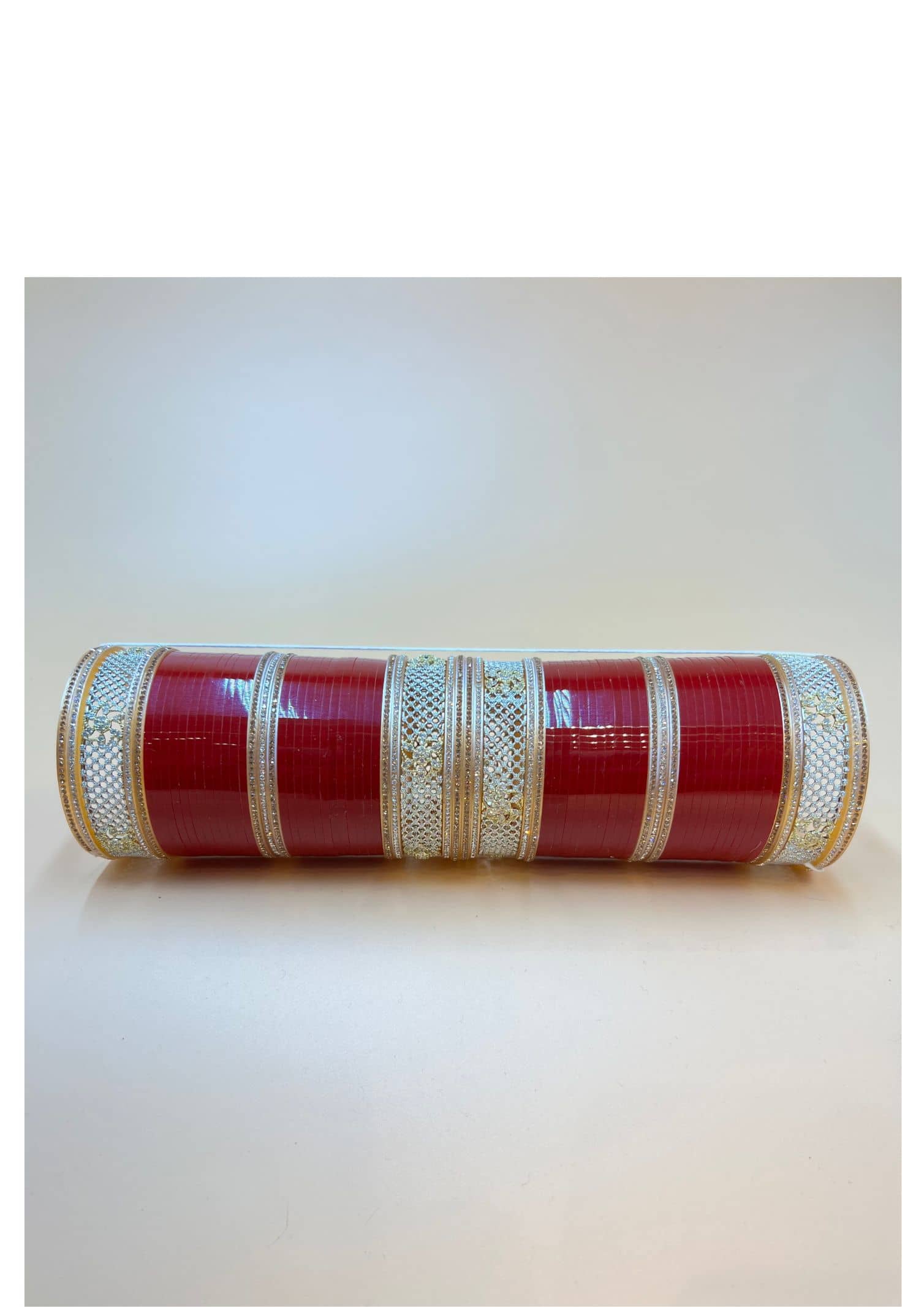 Deep Red Bridal Chooda with Silver Jaali Cutwork Bangles - GetEthnic