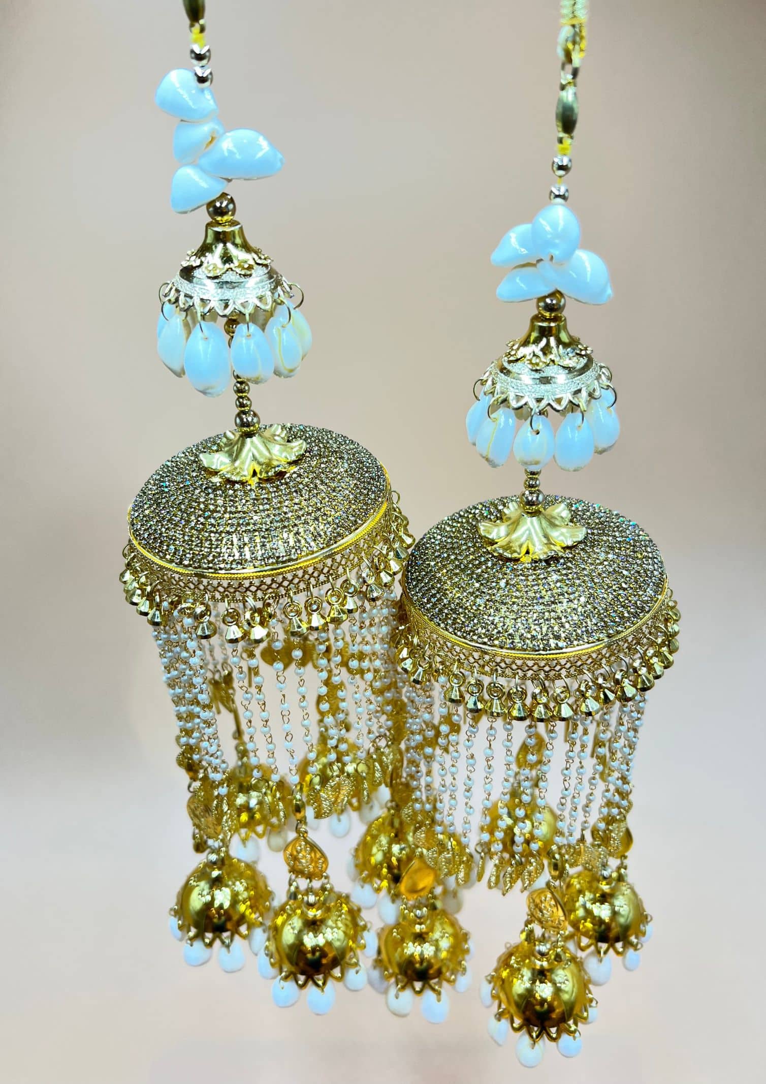 Pearl Strings Studded Dome Gold Tone Bridal Kalire with Cowri Shells ...