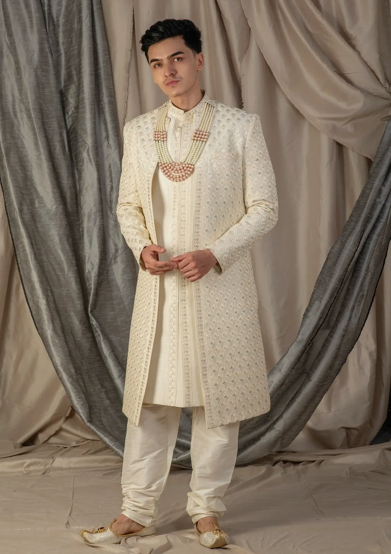Exquisite Cream Sherwani Set - GetEthnic
